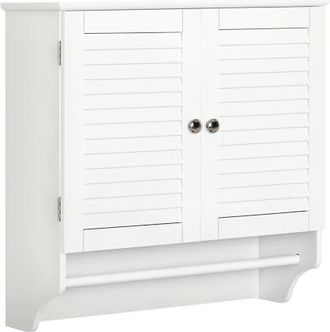Kleankin Armoire Murale Salle de Bain - Placard 2 Portes persiennes avec étagère - Porte-Serviette - Bois Blanc