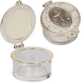 NKlaus Rosenkranz Etui Glas Dose rund transp Klappdeckel perlweiß Kommunion 4x3cm 2539