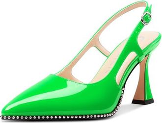 Castamere Femmes Slingback Bloc Chunky Haut High Talon Heel Ferm&eacute; Pointu Bout Escarpins Dress Mariage Party Chaussures 9 CM Heels Vert Vif 36 EU