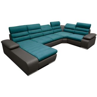 Vente-Unique Vente-unique - Canap&eacute; dangle panoramique convertible en tissu et simili boileau - Bicolore turquoise/anthracite - Angle gauche