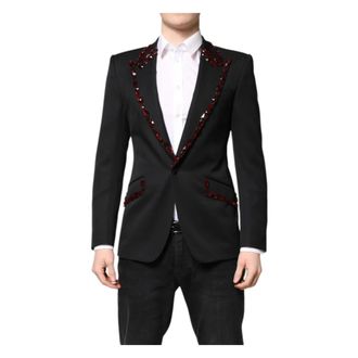 Dolce & Gabbana Schwarzer Kristallverzierter Mantelblazer - - Jackets - Herren - Schwarzk - S