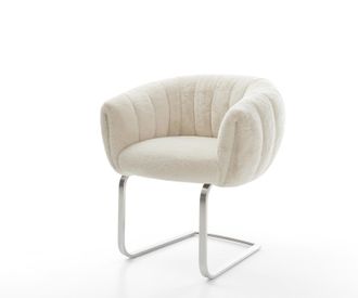 DELIFE Freischwinger Jada-Flex Pl&uuml;sch Creme-Wei&szlig; Freischwinger flach Edelstahl Taschenfederkern, Esszimmerst&uuml;hle
