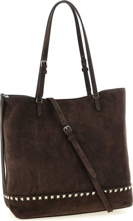 Valentino Garavani Rockstud-Trimmed Suede Shoulder Bag - Brown