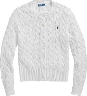 Polo Ralph Lauren Femme, Pulls, Blanc, Taille: 38 FR Cardigan ras du cou en coton &agrave; torsades
