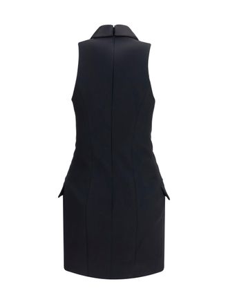 Balmain Womens Grain De Poudre Belted Dress Noir-Noir Merino Wool Ovis Aries Noir/noir