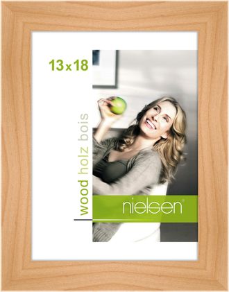 Nielsen Design Bilderrahmen, 13 x 18 cm, Holz, Birke, Fotorahmen zum Auftstellen und Aufh&auml;ngen im Hoch- & Querformat, Echtglas, Essential