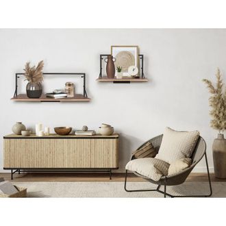 Mirrors and More Mirrors And More - Wandregal 2er set mit led Beleuchtung Holz & Metall Schwarz 50 & 90cm breit
