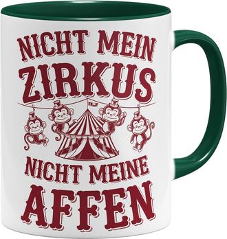 OM3 lustige Kaffee-Tasse mit Spruch - Nicht mein Zirkus nicht meine Affen - Zirkuszelt &Auml;ffchen - Statement B&uuml;rotasse III | Keramik Becher | 325ml | Beidse