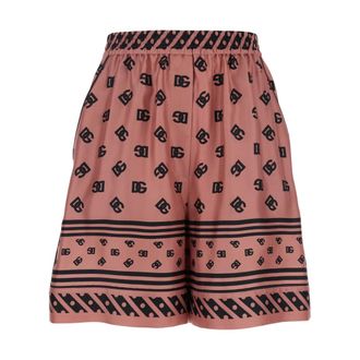 Dolce & Gabbana Shorts Bermuda Rose en Soie avec Logo DG - Femme - Shorts - Rose - Taille: 34 FR