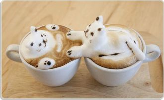 Wallario Fr&uuml;hst&uuml;cksbrettchen aus Glas, Glasunterlage, Glasbrettchen S&uuml;&szlig;e Milchschaum Katzen auf Kaffee, Gr&ouml;&szlig;e 14 x 23 cm, Sicherheitsglas