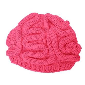 Generic 2026 Nouveau chapeau cerveau de couleur unie Tricot&eacute; &agrave; la main Mode Casual Brain Hat, rouge past&egrave;que, Taille unique