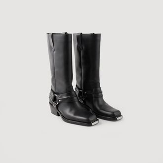 Sandro Bottes biker en cuir