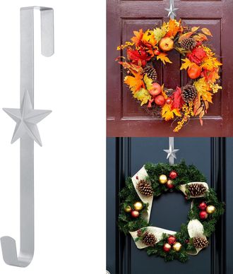Generic Kranzaufh&auml;nger f&uuml;r Haust&uuml;r, stabiler Metallkranz, T&uuml;raufh&auml;nger, Halloween-Weihnachtsdekoration, T&uuml;rhaken f&uuml;r Veranda-Dekoration (Silber, Stern), 2 St&uuml;