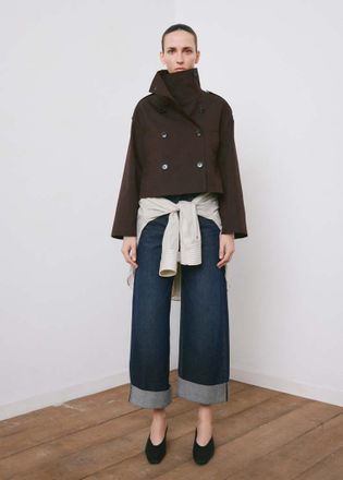 Mango Jean large &agrave; revers bleu - Femme - 32 - MANGO