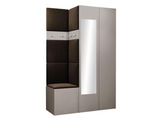 Mirjan24 Garderoben-Set Monati XXVI, Kleiderschrank mit Spiegel, Schuhschrank, 4 Doppelhaken, Kleiderhakenbrett, Gepolstertes Paneel/Wandpaneel, Flurgarderobe 