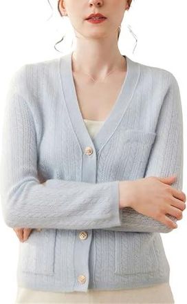 Generic Cardigan dhiver doux et confortable &agrave; col en V ouvert pour femme - V&ecirc;tement dext&eacute;rieur en tricot chaud - Amincissant - Polyvalent, bleu ciel, Taille X