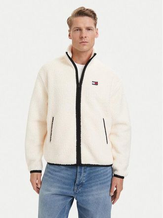 Tommy Jeans Fleecejacke Teddy DM0DM22345 Wei&szlig; Relaxed Fit
