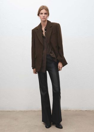 Mango Flared Hose in Lederoptik schwarz - Damen - 36 - MANGO