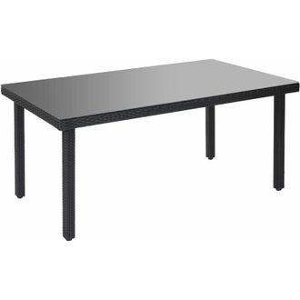 Hhg Neuwertig] Poly-Rattan Gartentisch Chieti, Esstisch Tisch mit Glasplatte, 160x90x74cm anthrazit