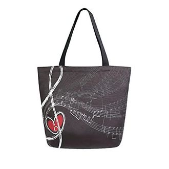 TropicalLife COZYhome Grand sac &agrave; main en toile rouge avec inscription &laquo; Love Music Note &raquo; pour femme