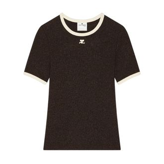 Courr&egrave;ges Heather Kontrast T-Shirt - - Tops - Damen - Schwarzk - L