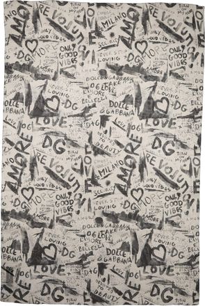 Dolce & Gabbana Graffiti Logo Silk Shawl - White