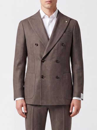Luigi Bianchi Zweireihiger Blazer mit steigendem Revers aus Wolle, Seide und Leinen