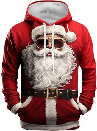 Generic Sweat à capuche de Noël amusant pour homme - Grande taille - Tenue de Noël à manches longues - Costumes de Noël tendance - Cadeaux avec poches, Rouge,
