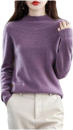 Generic Pull en Laine pour Femmes Col Rond Ajour&eacute; en Cachemire Tricot&eacute; Couleur Unie Automne Et Hiver Violet M