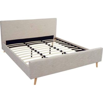 Hhg Neuwertig] Polsterbett HHG 264, Bett Doppelbett Bettgestell mit Lattenrost, Massivholz 180x200cm creme-beige