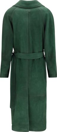 Valstar Womens Vintage Effect Suede Double Breasted Trench Coat English Green