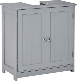 Kleankin Kleankin - Meuble vasque - meuble sous-vasque - 2 portes rainur&eacute;es avec &eacute;tag&egrave;re r&eacute;glable - poign&eacute;es m&eacute;tal chrom&eacute; - dim. 60L x 30l x 60H cm - mdf gris