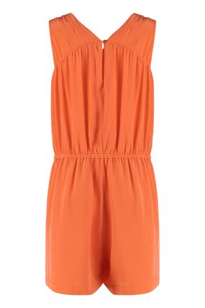 Equipment Womens Silk Pleated V-Neck Dress Orange