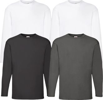 Fruit Of The Loom 4 T Shirt Longsleeve M L XL XXL Langarm Verschiedene Farbsets ausw&auml;hlbar (XXL, 2Weiss 1Schwarz 1Graphit)