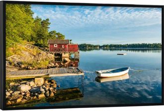 artboxONE Poster mit schwarzem Rahmen 90x60 cm Natur Schärengarten in Schweden - Bild schweden Boot Coast