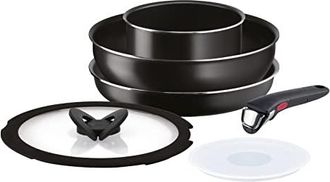 Lagostina Ingenio Essential + Antihaft-Kochgeschirr-Set aus Aluminium für Gas und Backofen, 6 Stück, Akku mit Topf, Bratpfanne, Wok, 2 Deckel, abnehmbarer Griff