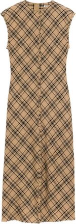 Ami robe longue en laine à carreaux - Marron