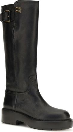 Miu Miu Womens Black Calf Leather Bos Taurus Flat Boots