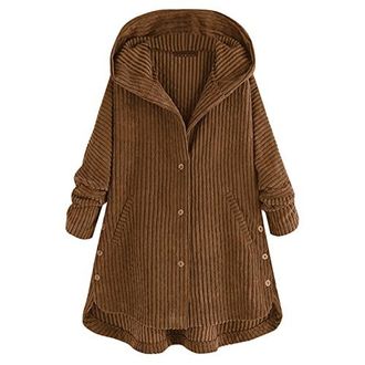Generic Veste en Velours Côtelé Femmes Manteau Décontractée Couleur Unie Veste Boutonné à Capuche Veste à Manches Longues avec Poches Blouson Oversized Veste 