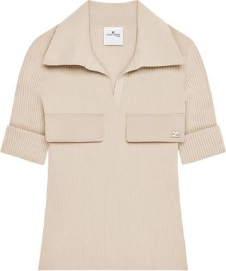 Courr&egrave;ges Femme, Tops, Beige, Taille: 40 FR Polo c&ocirc;tel&eacute;