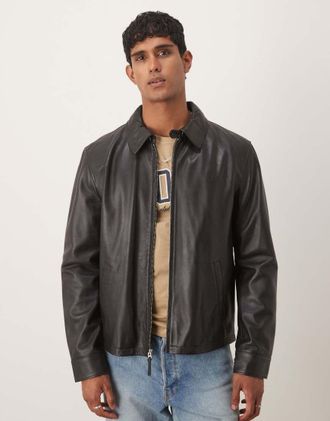 Polo Ralph Lauren Maxwell - Blouson Harrington en cuir doubl&eacute; avec logo embl&eacute;matique - Noir