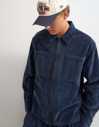 Topman surchemise en velours c&ocirc;tel&eacute; d&eacute;lav&eacute; coupe relaxed crop bleu d&eacute;lav&eacute;