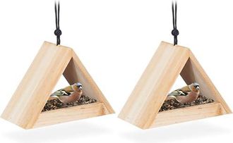 Relaxdays Vogelhaus zum Aufh&auml;ngen, unbehandelt, Futterhaus f&uuml;r Wildv&ouml;gel, Garten & Balkon, Holz, HBT 16x23,5x12cm, Natur (Packung mit 2)