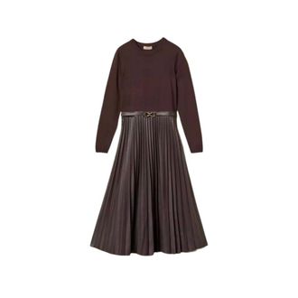 Twinset Plisse Skirt Midi Dress - - Dresses - Damen - Braun - M