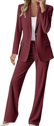 Generico Femme Élégant Affaires Cérémonie Complet Blazer Élégant Formelle Couleur Unie Pantalon Et Veste Bureau avec Poches Tailleur Outfits Grande Taille Mode