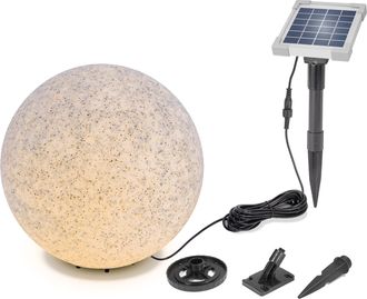 Esotec Solar Stein-Leuchtkugel, D=40cm, 9 Leuchtfarben, Dauer oder Wechsellicht, Akku, Solarmodul, Erdspieß, Solarmodul-Wandhalterung, Schraubbefestigung, So