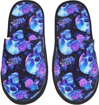 Generic Chaussons Femme Homme Fleur De Crâne En Cristal Cool Chausson Hommes Doublées En Peluche Doux Chaude Pantoufles, Pour Intérieur Extérieur, Mariage, Fe