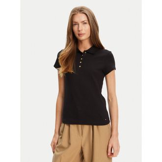 Tommy Hilfiger Poloshirt Gold Button WW0WW45768 Schwarz Slim Fit