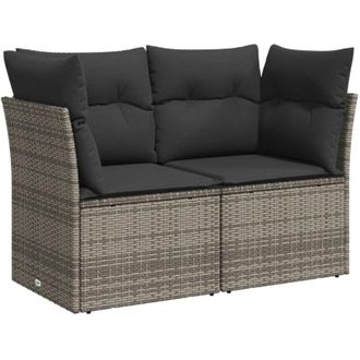 vidaXL Canap&eacute; de jardin 2 places avec coussins gris r&eacute;sine tress&eacute;e