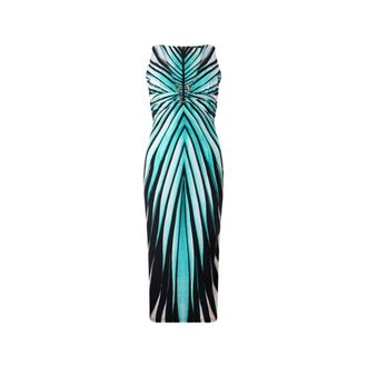 Roberto Cavalli Meerdruck Midi Kleid V-Ausschnitt - - Dresses - Damen - Blau - XS